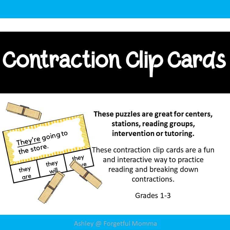 Contraction Clip Cards - 66 Contraction Cards - ELA Center - Forgetful ...