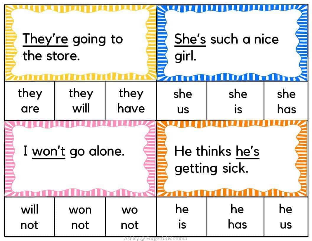 Contraction Clip Cards - 66 Contraction Cards - ELA Center - Forgetful ...