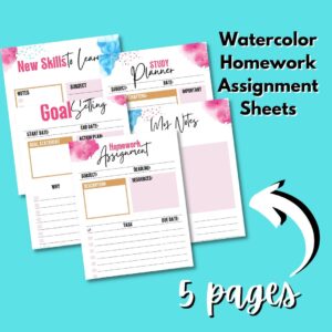 Watercolor Homework Assignment Sheets - Forgetful Momma Shop