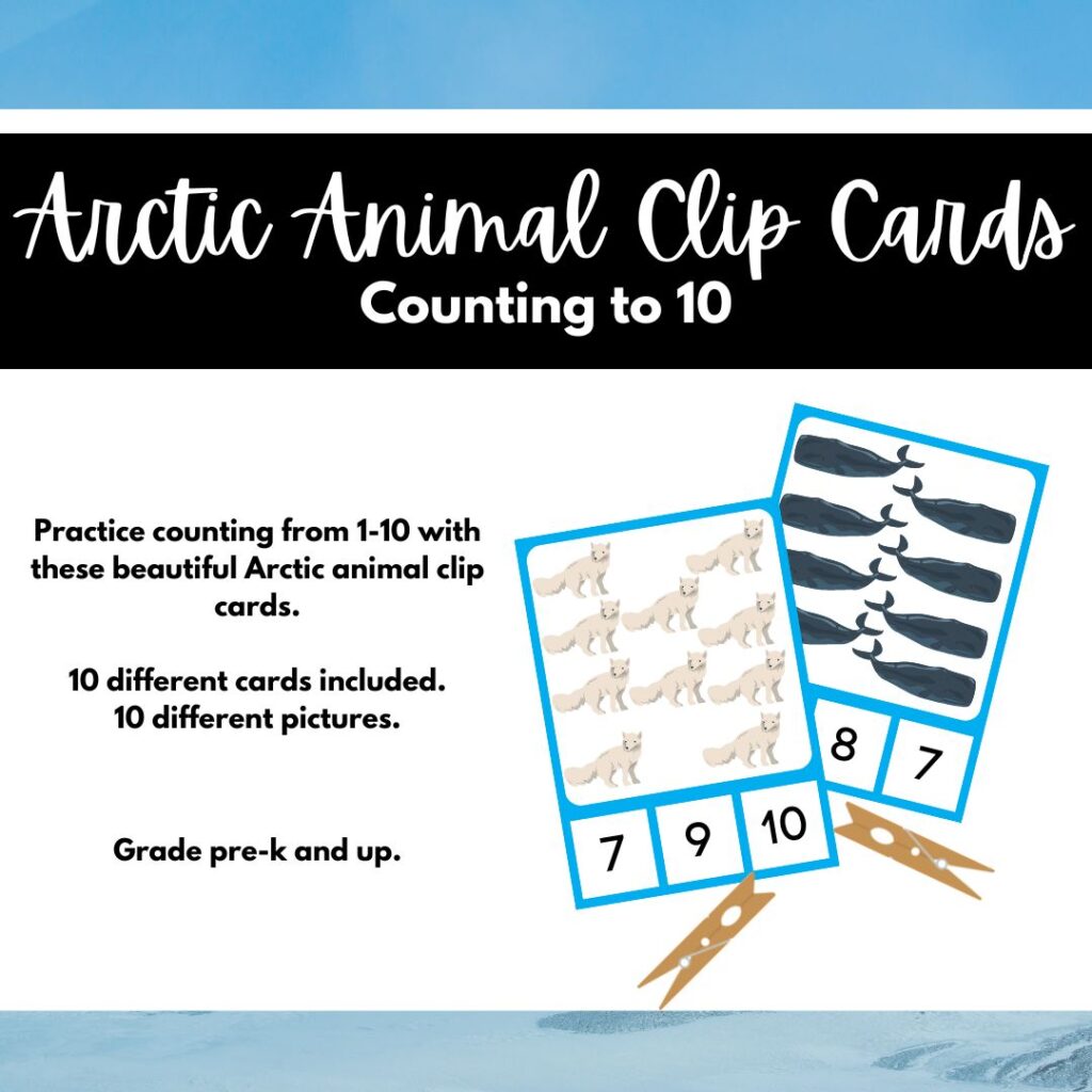 Arctic Animal Clip Cards - Counting to 10 - Forgetful Momma Shop